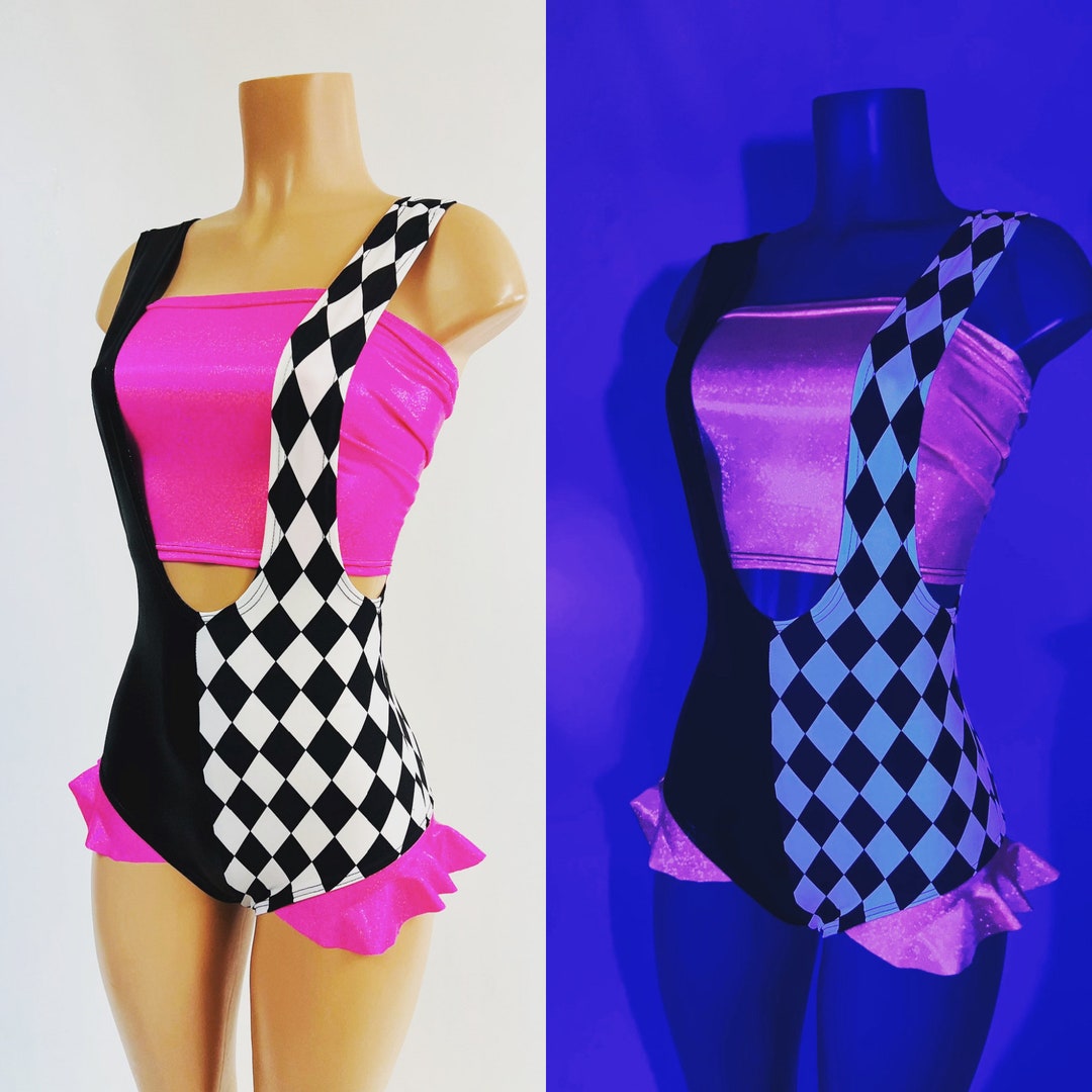 UV Glow Split Romper, Black Mystique Right Side, Black and White ...