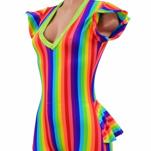 Vertical Stripe Rainbow Romper With Flip Sleeve, Ruffle Rump, Boy Cut ...