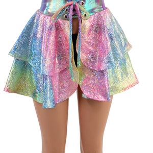 15" Double Ruffle Tiered Skirt With Open Front and Lace Up. Rainbow ...