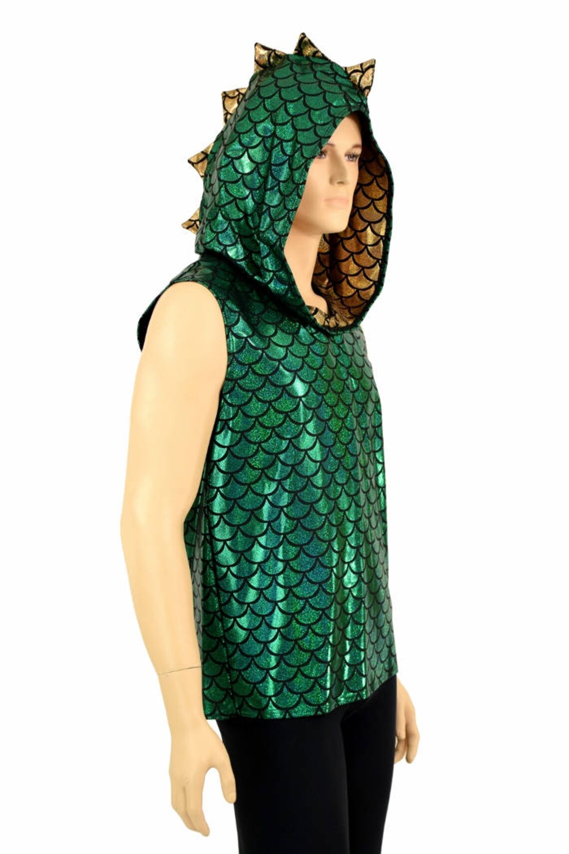 Mens Sleeveless Green Dragon Scale Hoodie with Gold Dragon | Etsy