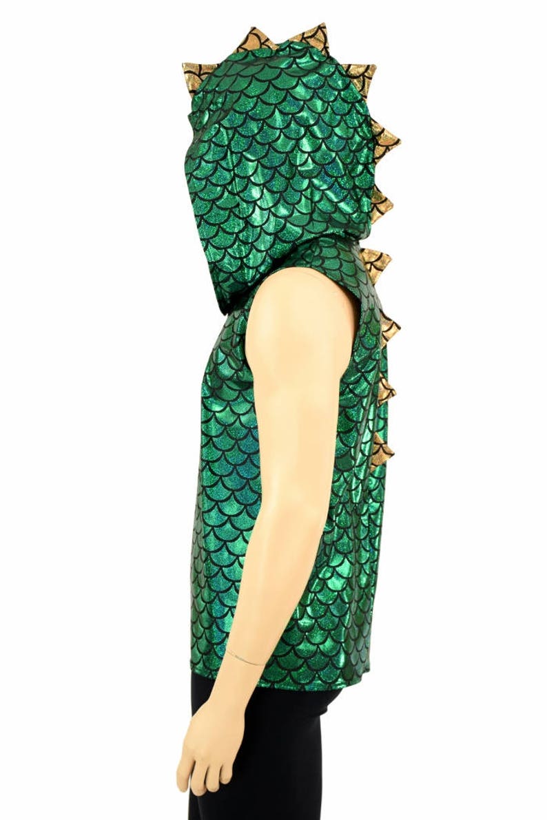 Mens Sleeveless Green Dragon Scale Hoodie with Gold Dragon | Etsy