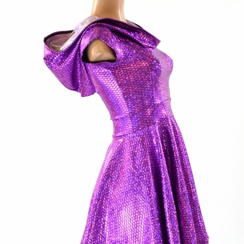 Purple Holographic Fish Scale Cap Sleeve Hoodie Skater Dress - Etsy