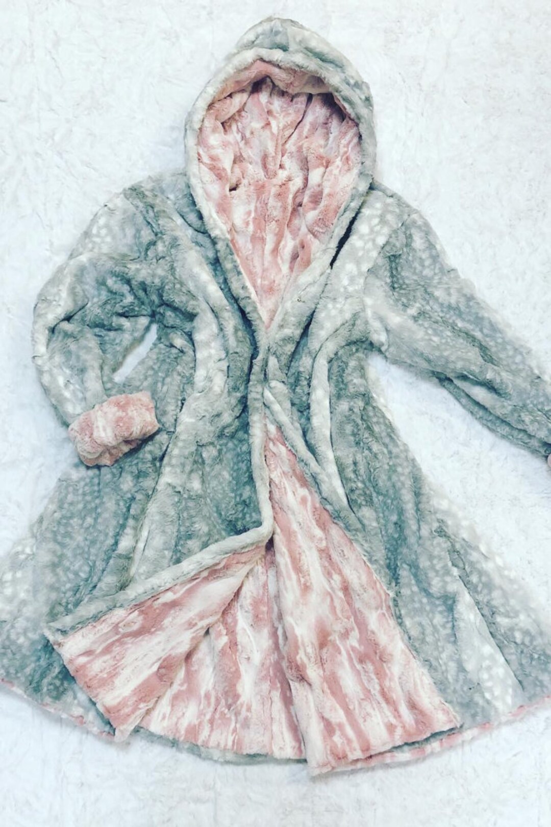 Reversible Minky A Line Coat in Silver Fawn Minky and Rosewater Minky ...