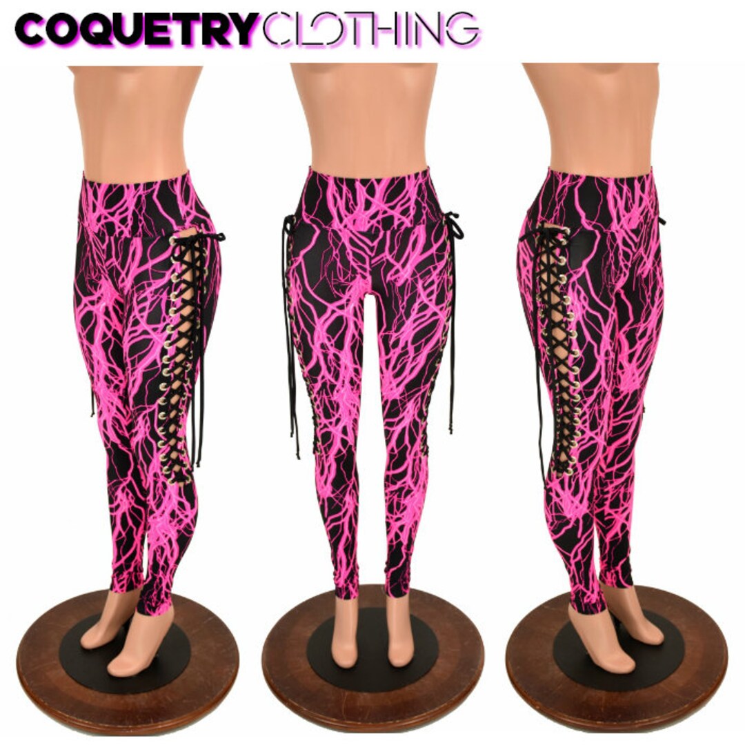 UV GLOW Pink Lightning Lace up High Waist Leggings laces up From the ...