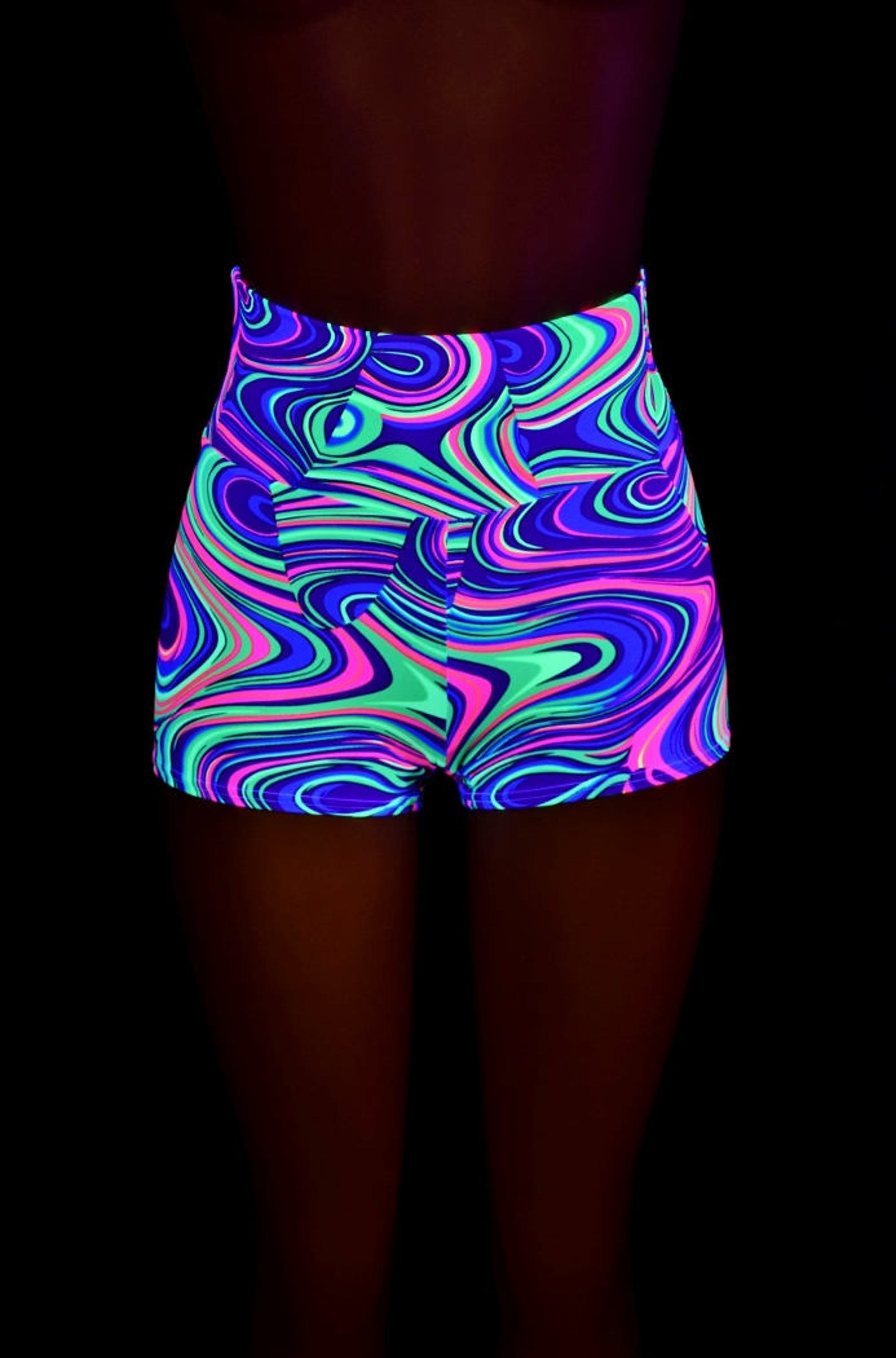 NEON UV Glow Worm Print High Waist Shorts 152253 | Etsy