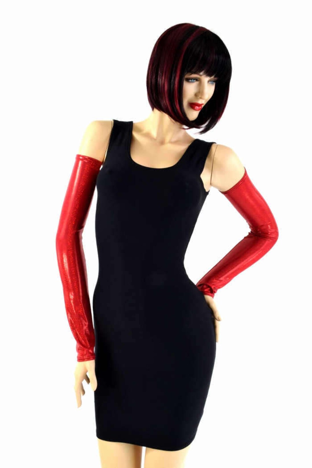 Red Sparkly Jewel Metallic Spandex Festival Rave Arm Warmer Sleeves ...