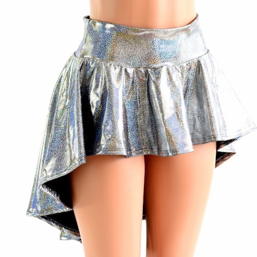 Silver Holographic Hi Lo Mini Skirt Rave Festival Skirt 152472 Etsy