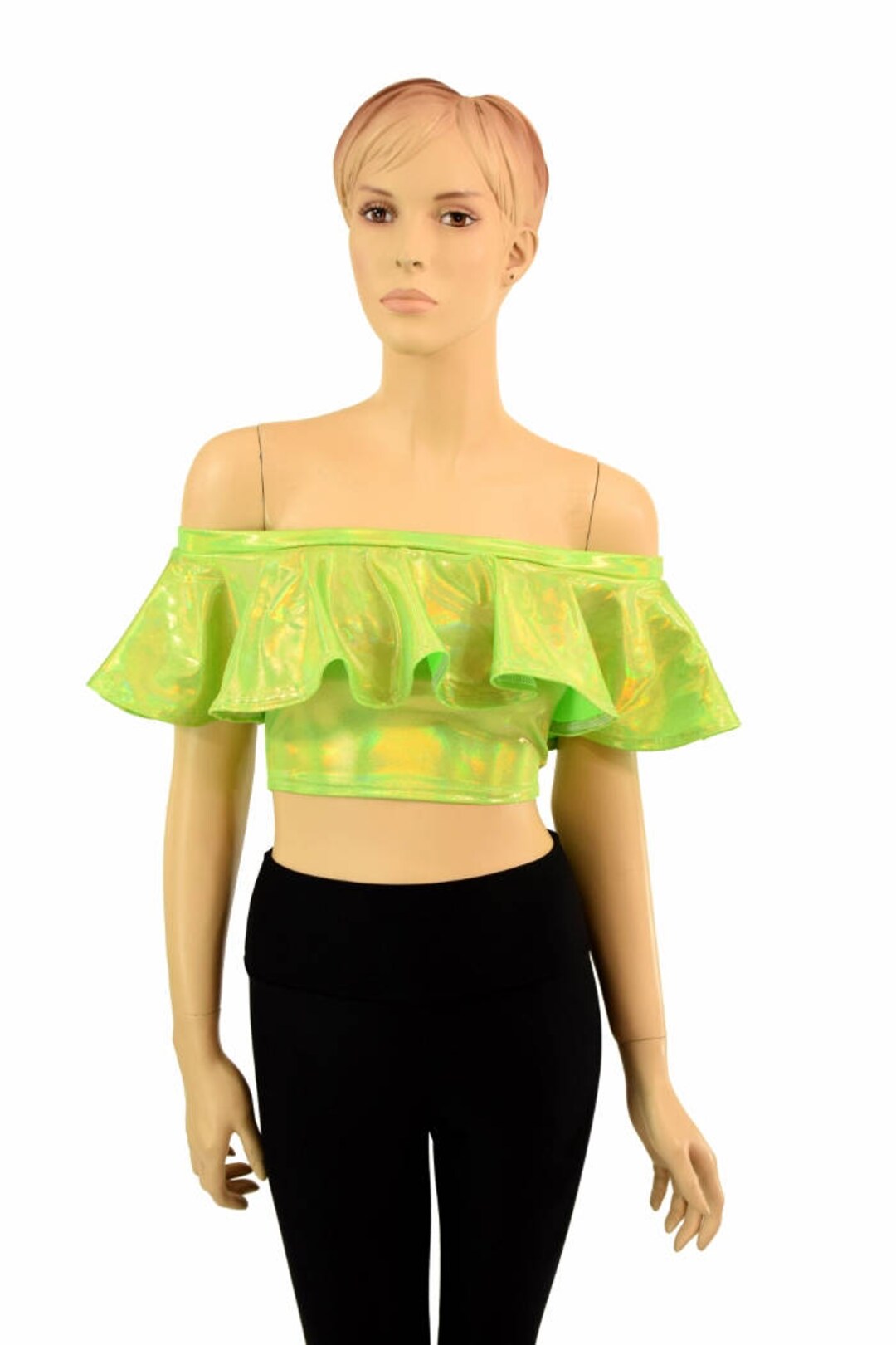 Lime Green Holographic off Shoulder Crop Top - - Etsy