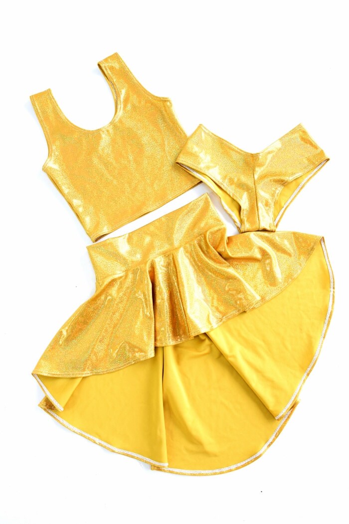 3PC Rave Outfit Gold Sparkly Jewel Holographic Crop Tank Hi - Etsy