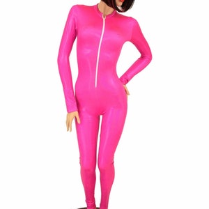 NEON UV Glow Pink Sparkly Jewel Catsuit With Long Sleeves and Stella ...