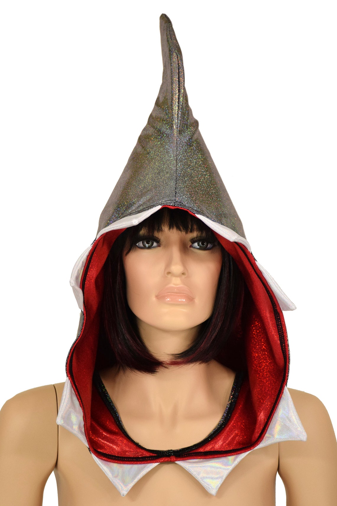 Silver Holographic Shark Fin Hood With Red Lined Hood and | Etsy