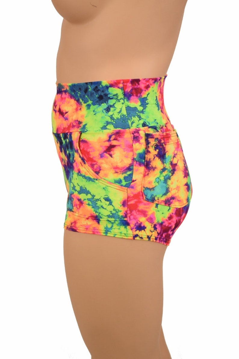 Acid Splash UV GLOW High Waist Shorts With POCKETS - - Etsy