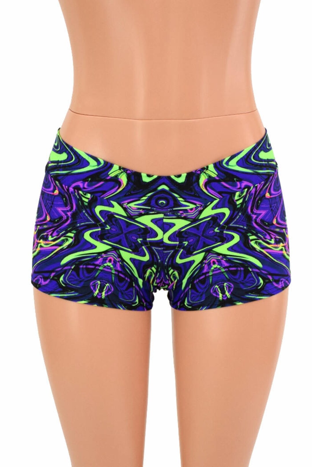 Lowrise Neon Melt Booty Shorts Neon UV Glow Rave Festival Clubwear - - Etsy