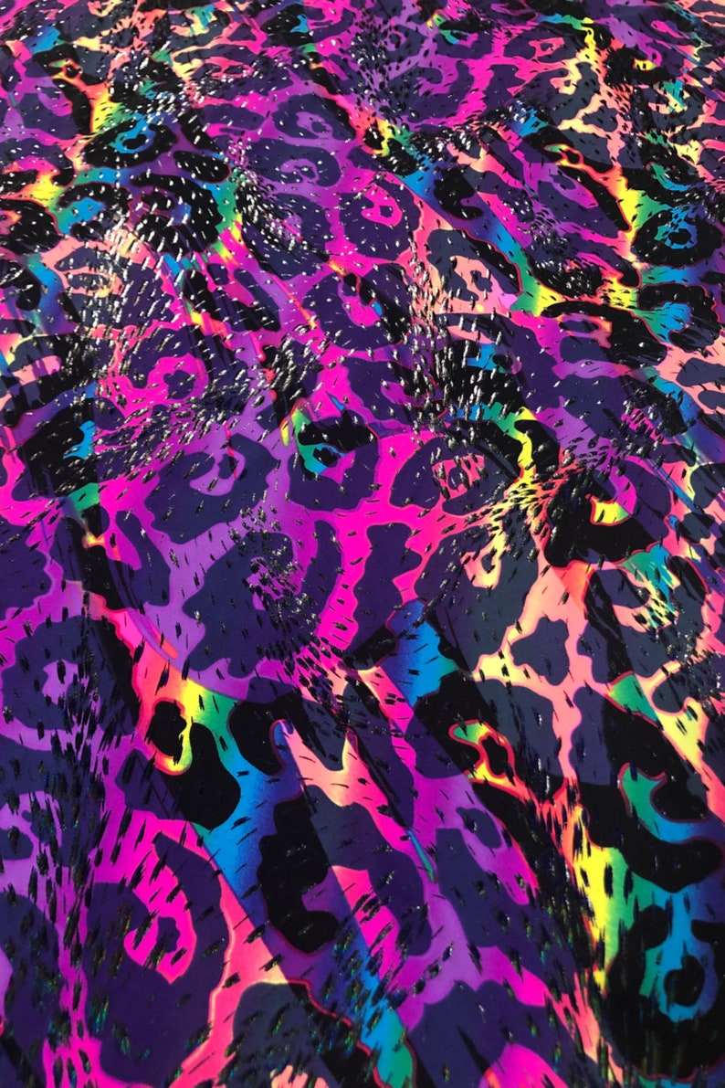 Neon Rainbow Leopard Print Spandex Fabric by the Yard | Etsy