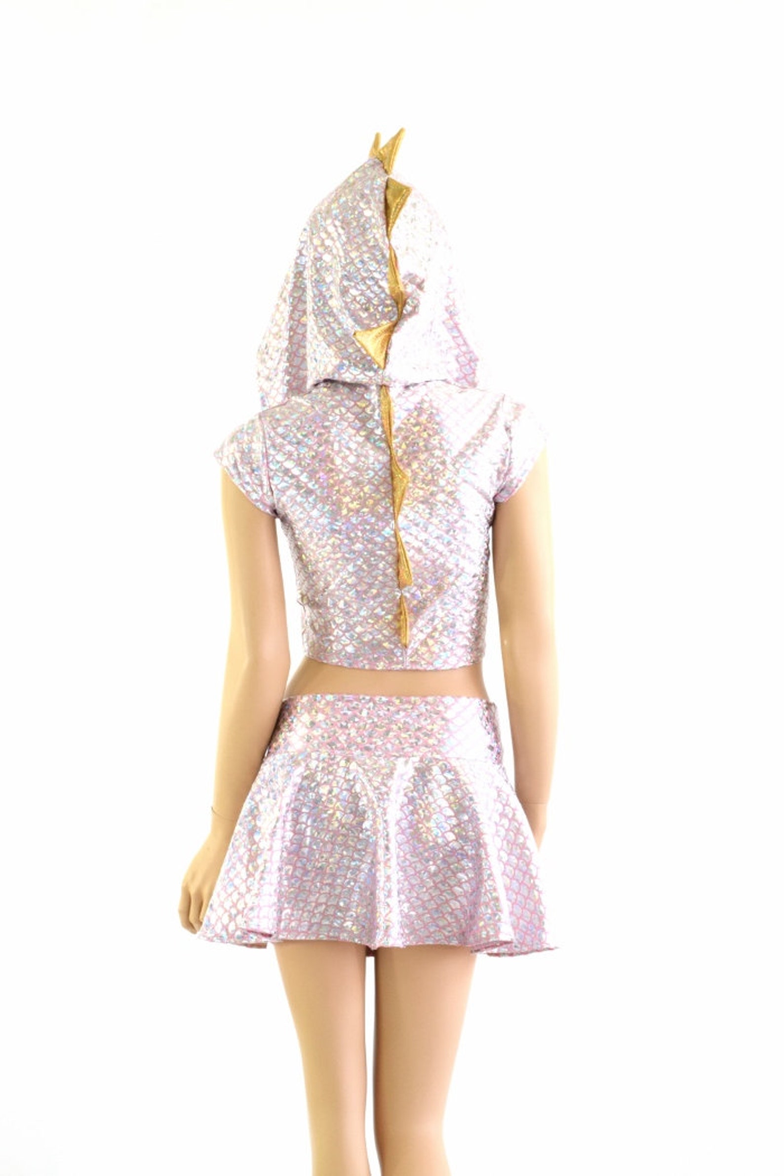 Pink and Silver Mermaid Scale Cap Sleeve Zipper Front Crop and Rave ...