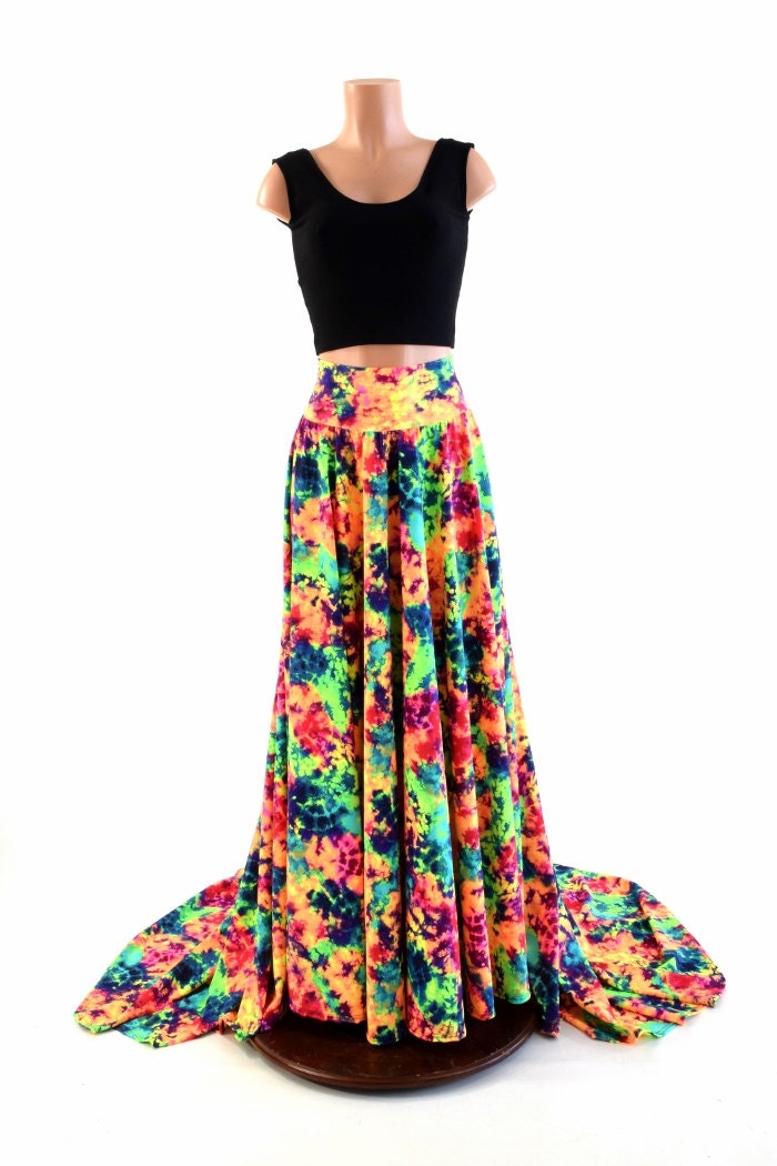 Full Length High Waist Puddle Train Skirt in Neon UV Glow Acid | Etsy