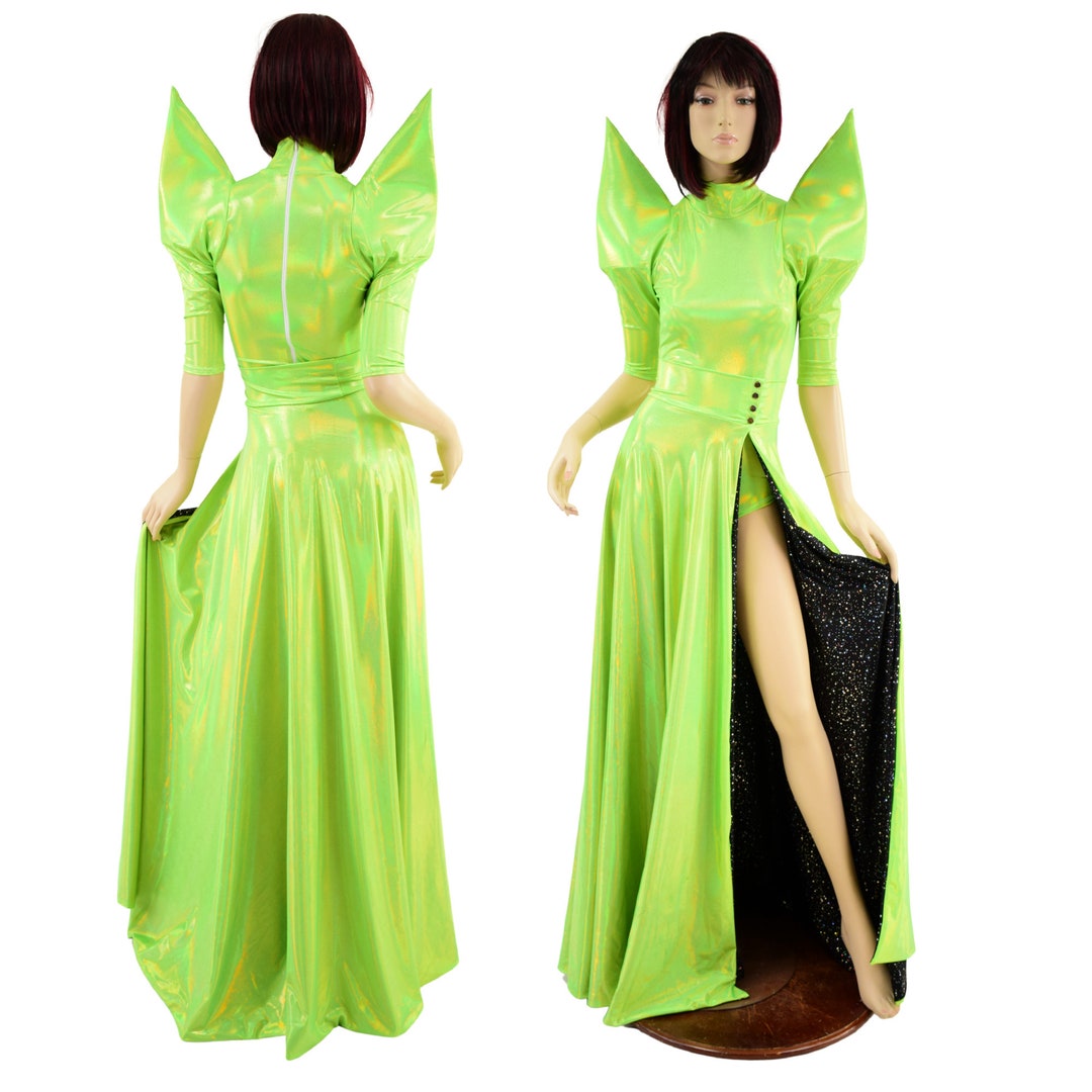 Lime Holo Romper & Breakaway Skirt Set. Siren Cut Leg, Turtleneck, Back ...