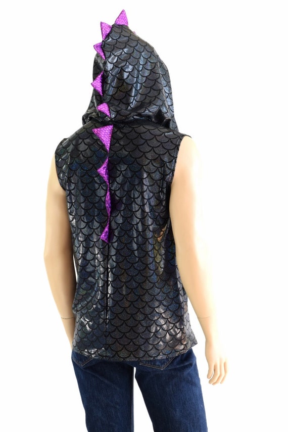 Mens Sleeveless Black Dragon Zipper Front Top with Purple Fish | Etsy