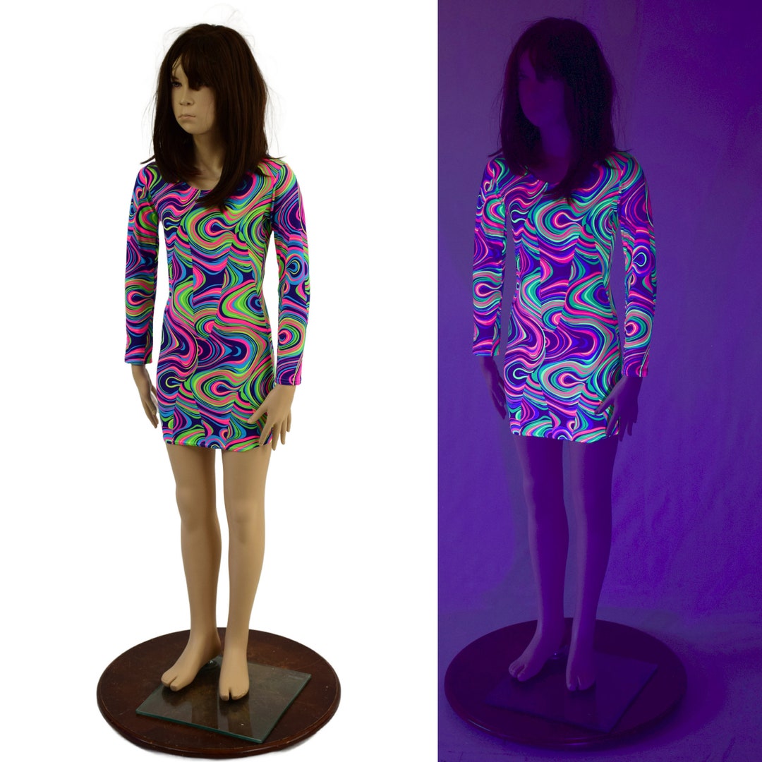 Girls Neon Glow Worm Mini Dress With Long Sleeves and Scoop Neck ...