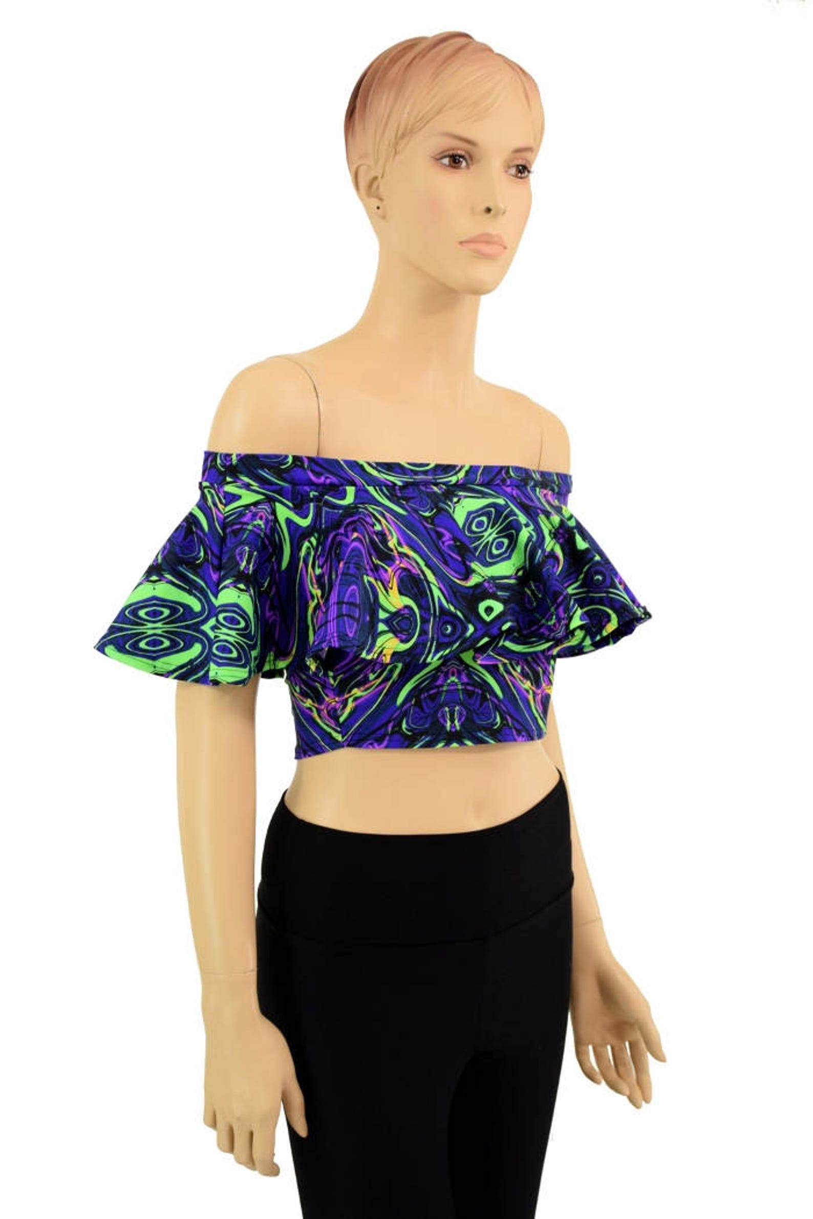 UV GLOW Neon Melt off Shoulder Crop Top 155089 - Etsy