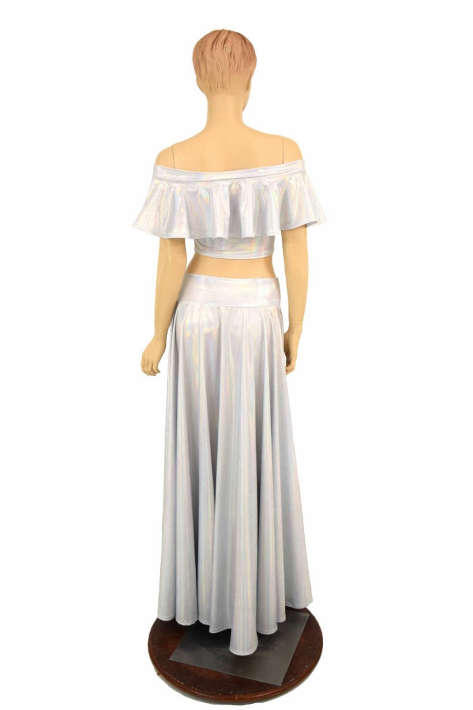 2PC Flashbulb Holographic off Shoulder Crop Top With Long Maxi - Etsy