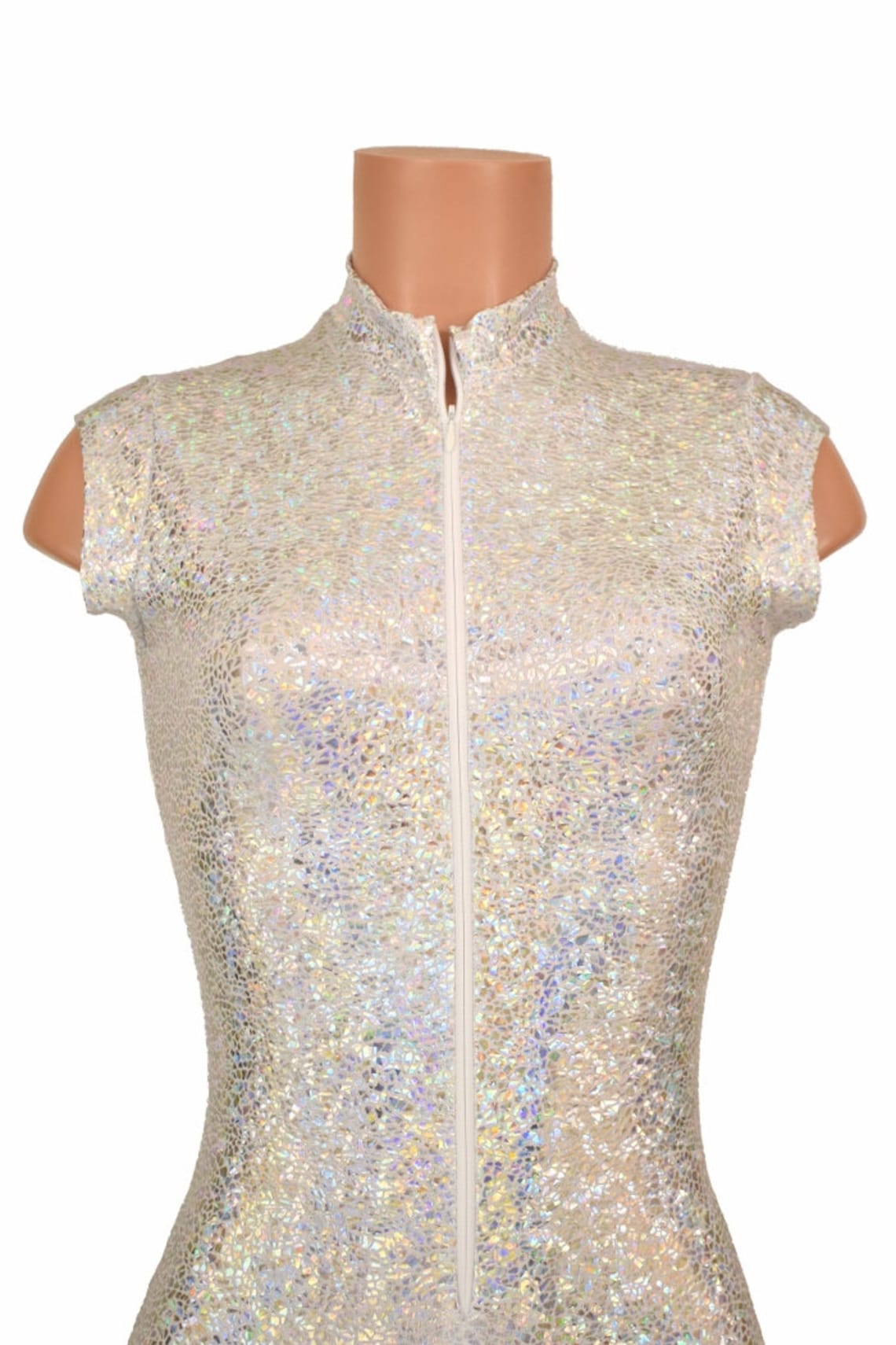 Silver on White Shattered Glass Holographic Zippered Mini Cap | Etsy