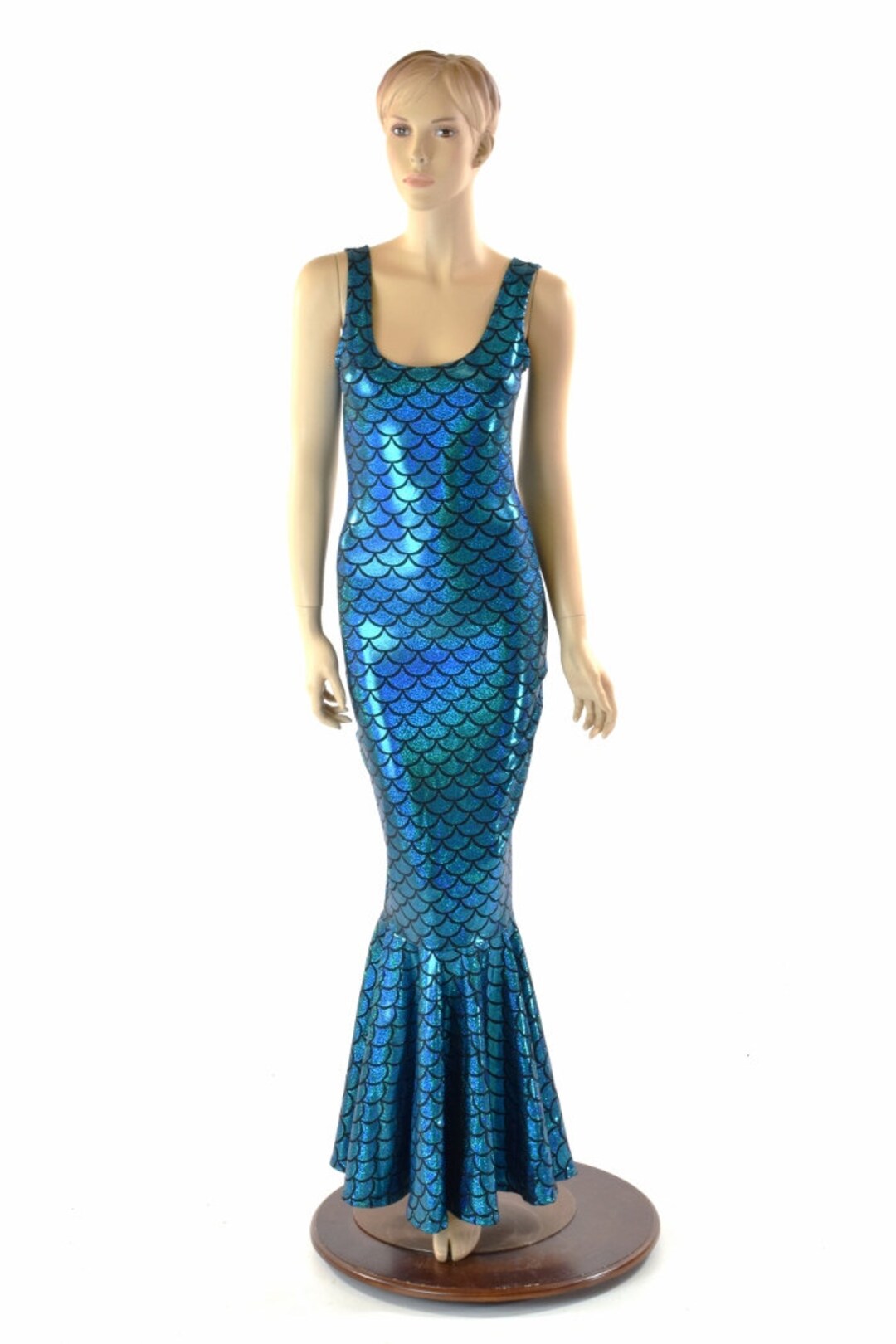 Fishtale Mermaid Wiggle Gown With Tank Style Straps in Turquoise Dragon ...