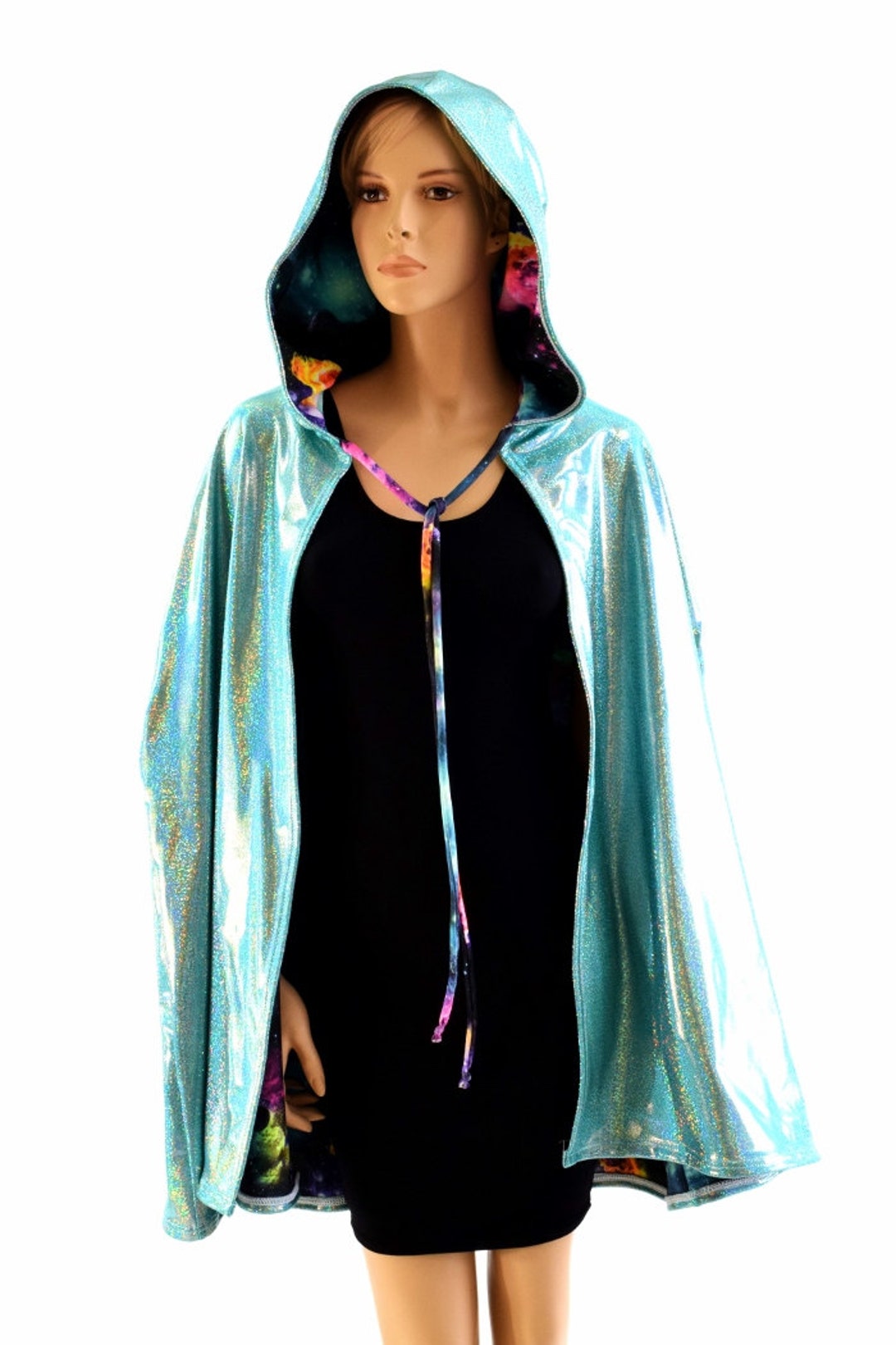Unisex 35" Long Reversible Seafoam Holographic & UV Glow Galaxy Hooded ...