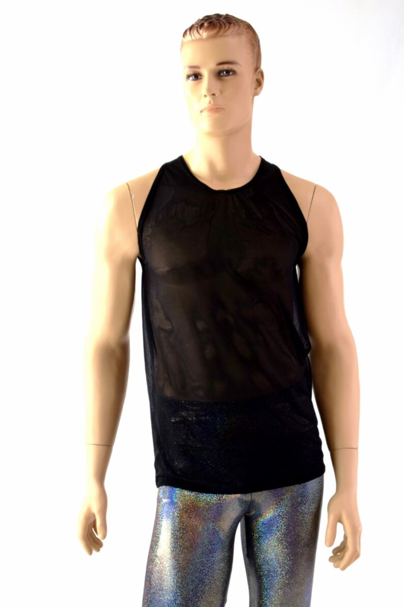 Mens See Through Sheer Black Mesh Muscle Shirt Mens Rave or Festival ...