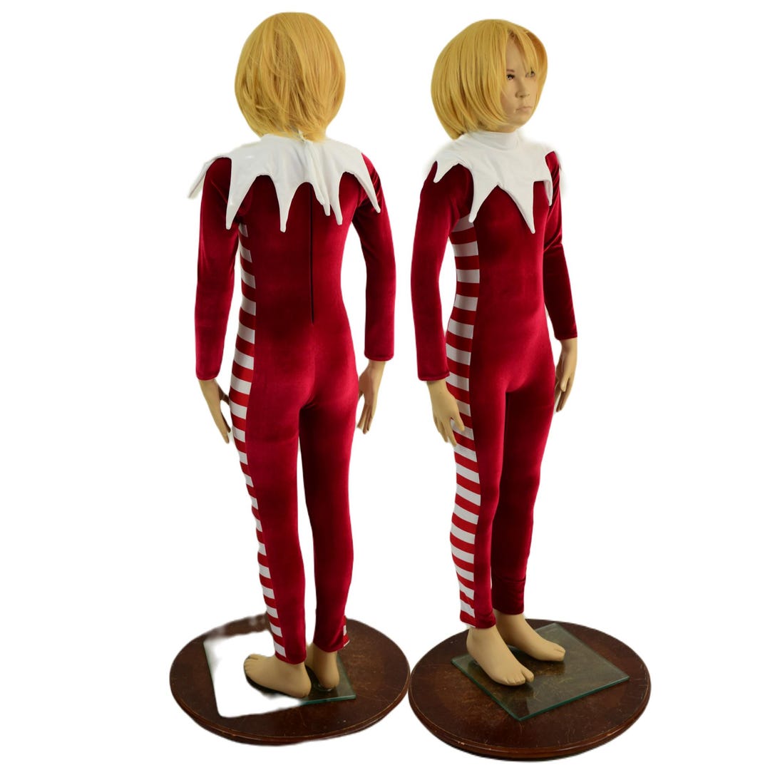 Childrens 2PC Elf Catsuit and Collar Set in Red Velvet - Etsy