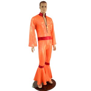 Orange Holographic Rocket Man Catsuit With Bell Sleeves, Bell Bottoms ...