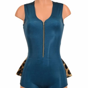 Ruffle Rump Romper in Nile Blue With Leopard Ruffle - Sleeveless, Boy ...