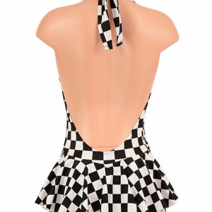 Black & White Checkered Print UV Glow "josie" Ruffle Rump Romper ...