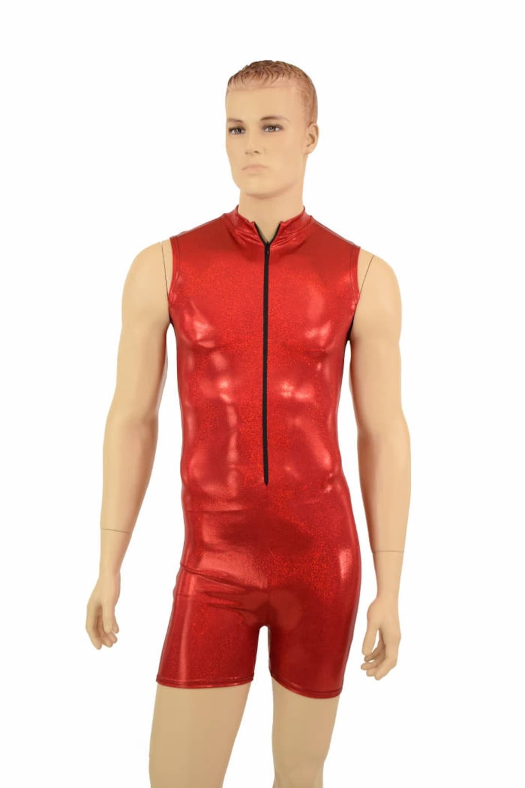 Mens "stanley" Red Sparkly Jewel Zipper Front Sleeveless Romper- 155101 ...