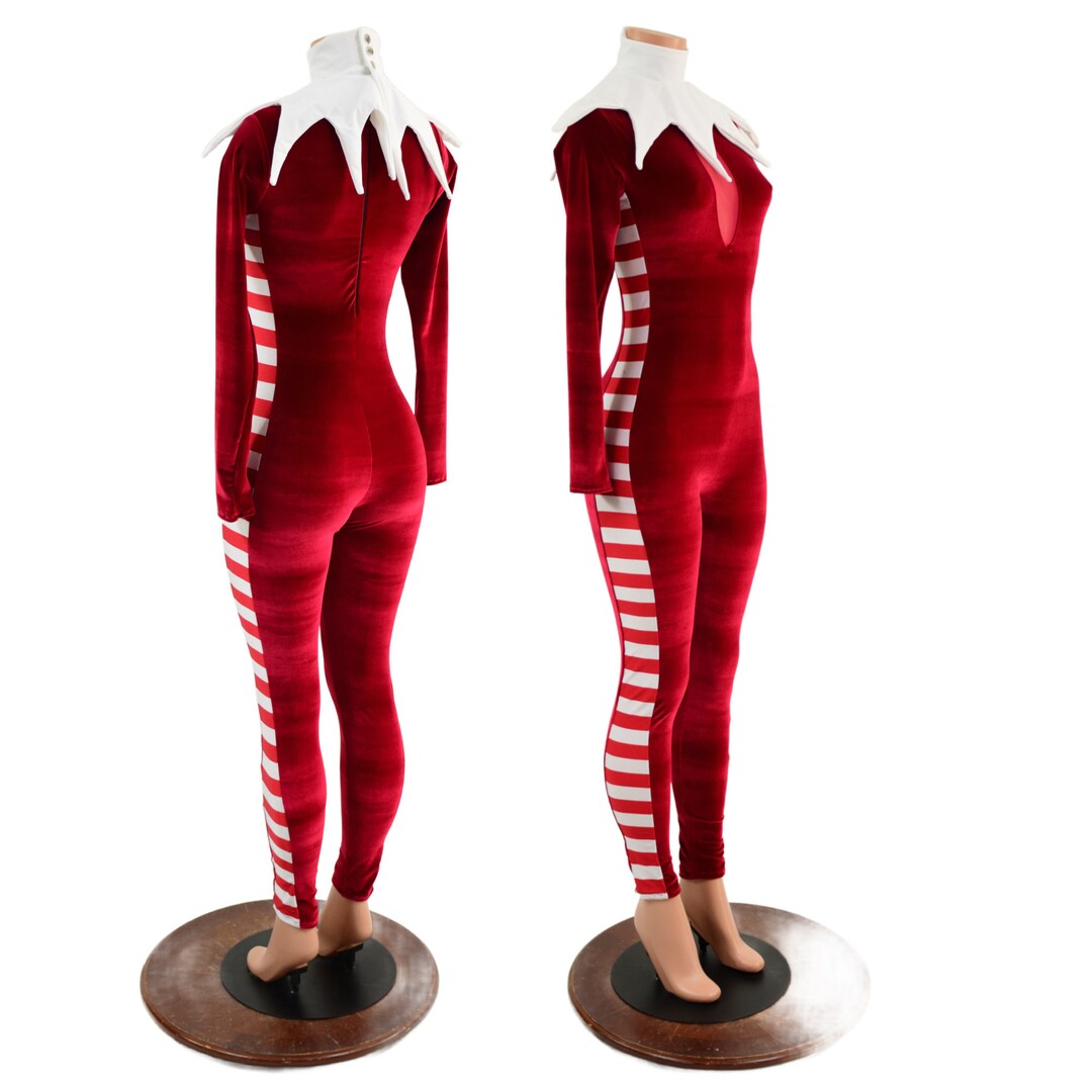 2PC Elf Catsuit and Collar Set in Red Velvet 15810312 - Etsy
