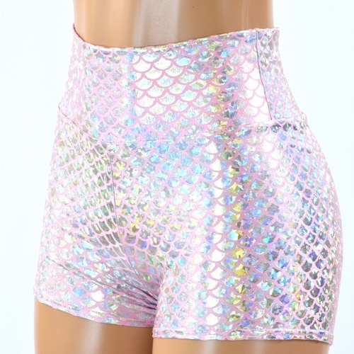 High Waist Mermaid Shorts in Green Dragon Scale 151086 - Etsy
