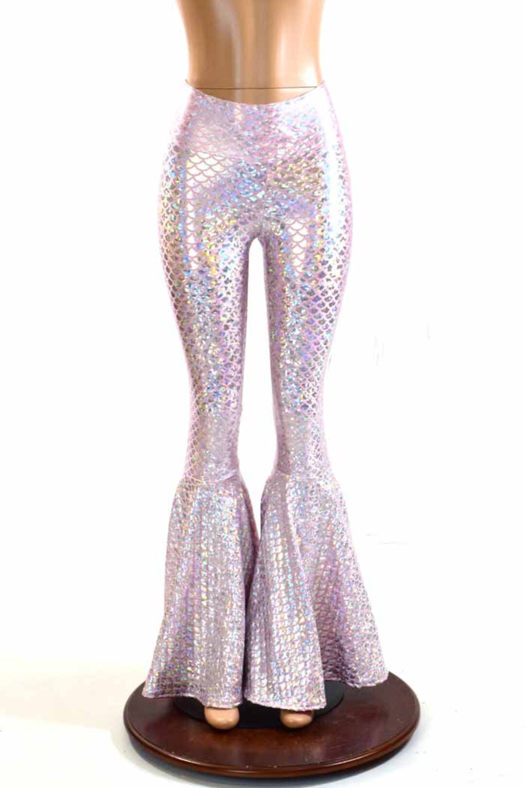 High Waist Bell Bottom Flares in Silver/pink Mermaid Scale - Etsy