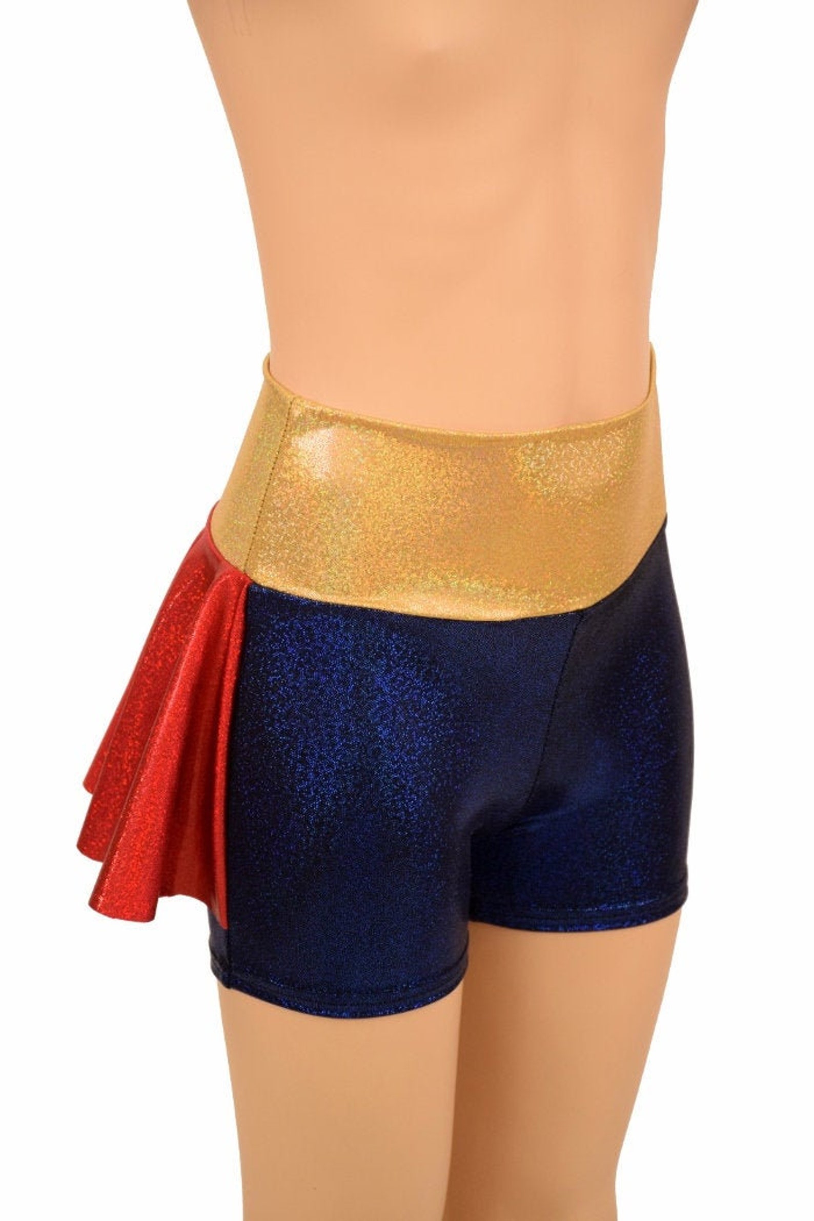 Kids Super Hero Ruffle Rump Dance Shorts // Gold SJ Waistband, Red SJ ...