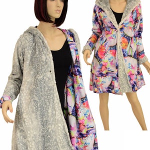 Reversible Minky A Line Coat in Silver Fawn and Dreamscape - Etsy