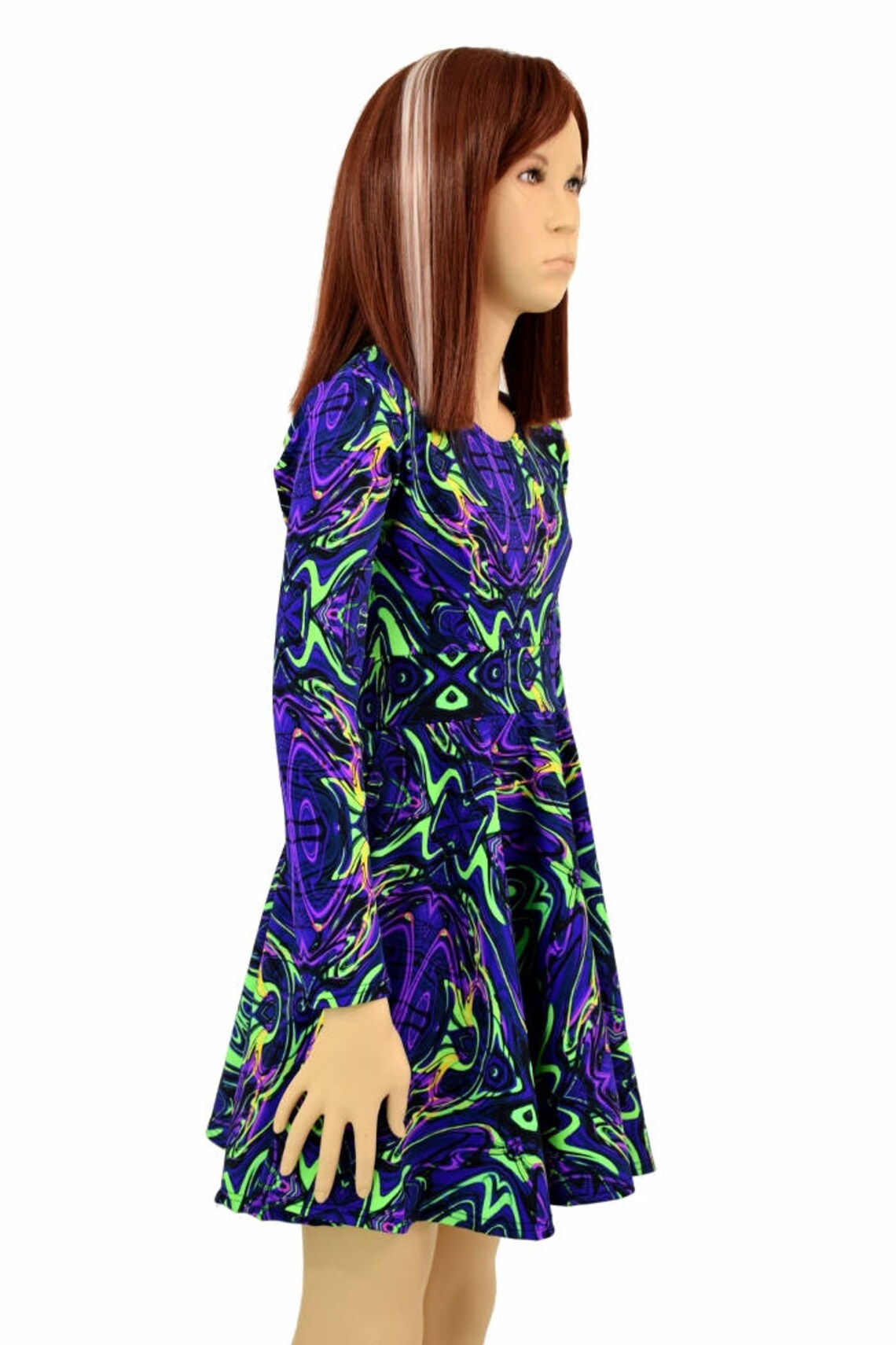 Girls Neon Melt Long Sleeve Neon Skater Dress - 154979 - Etsy