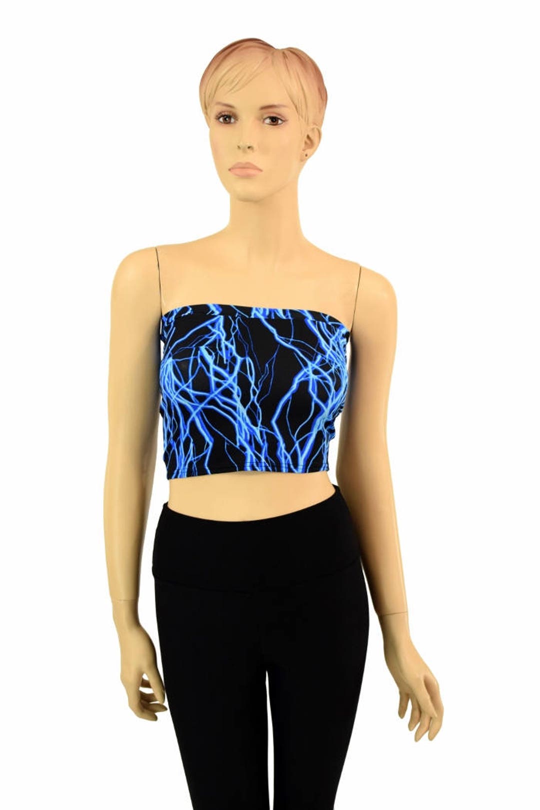 Neon UV Glow Blue Lightning Print Strapless Tube Top - 154961 - Etsy
