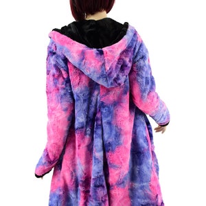 Reversible Minky A Line Coat in Black Minky Faux Fur and Razzle Dazzle ...