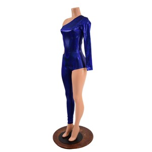 Blue Sparkly Jewel Asymmetrical Catsuit With Boy Cut Leg and Waist ...
