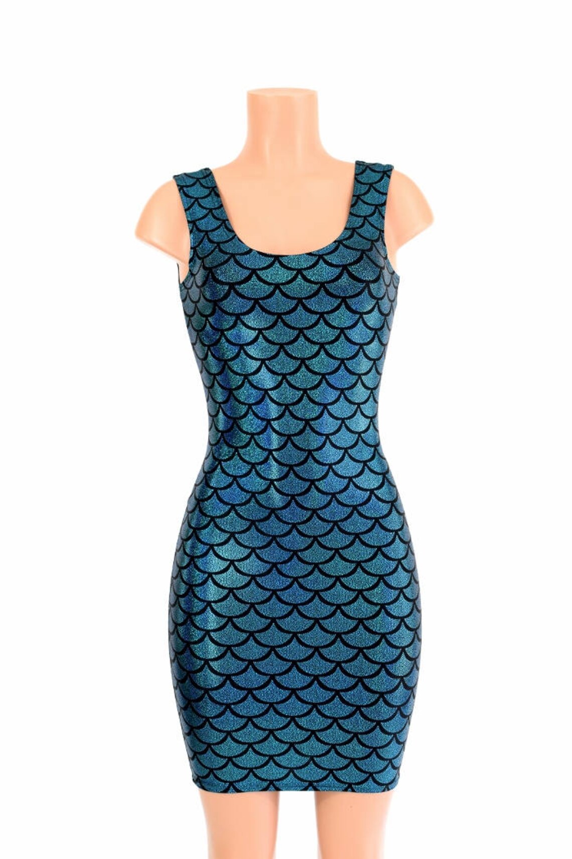 Turquoise Mermaid Scale Bodycon Clubwear Dress With Tank Style - Etsy