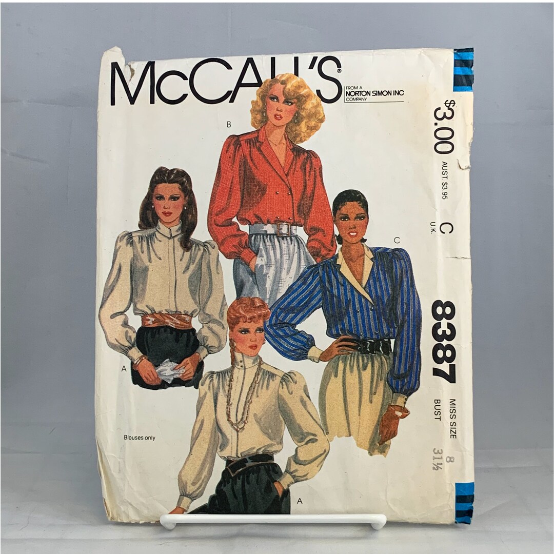 Gently Used - 1983 - Vintage Mccall's 8387 Misses' Blouses. Size 8 (31 ...