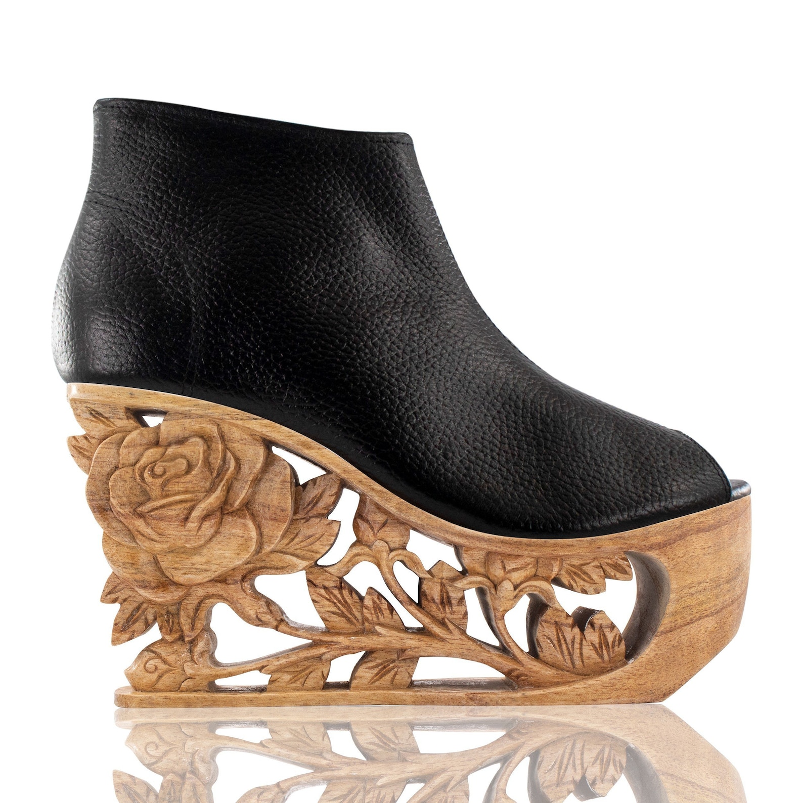 Rose Hand Carved Wood Platform Wedge Heel - Etsy