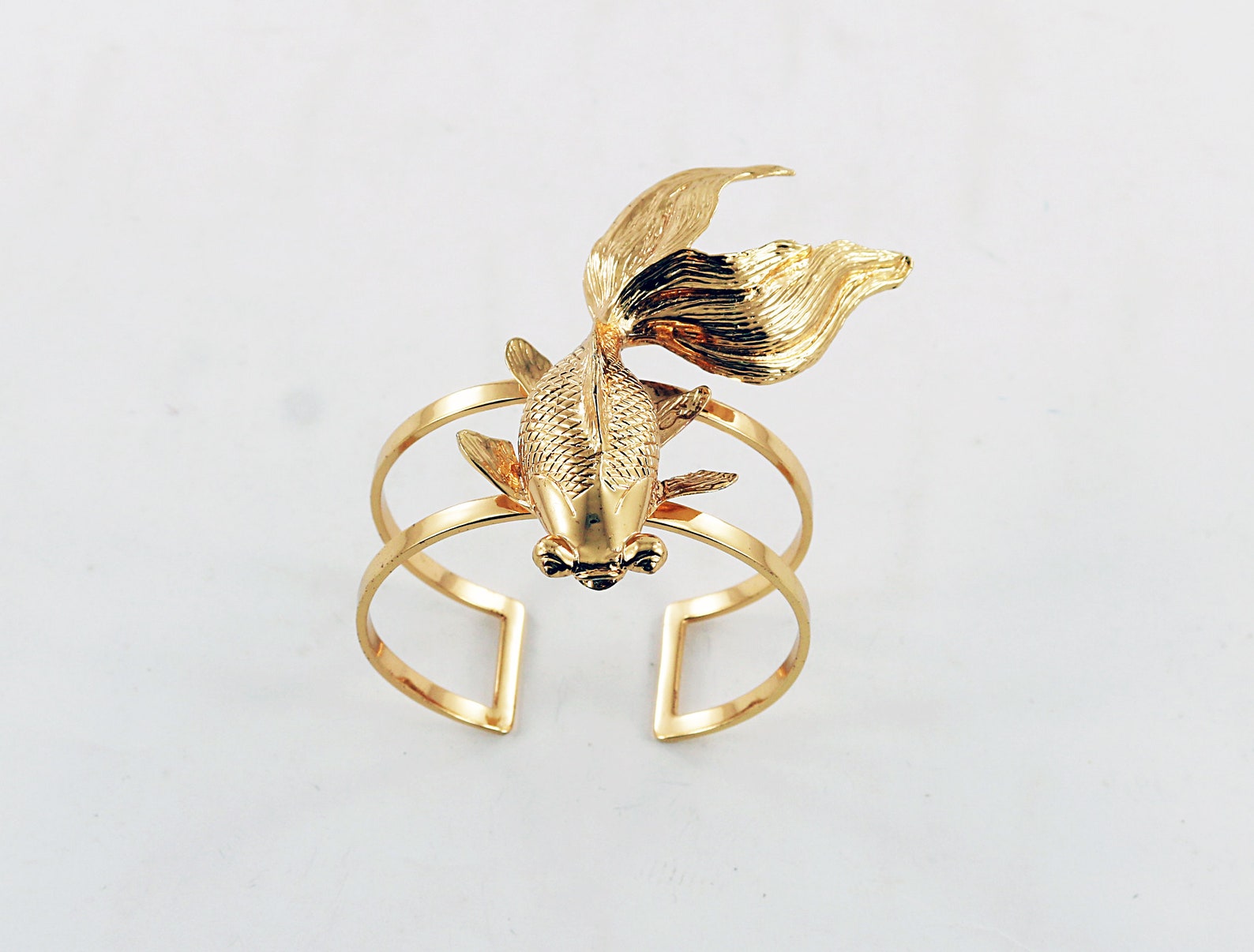 Gold Plated Hand Crafted Koi Fish Cuff Bracelet 1 - Etsy