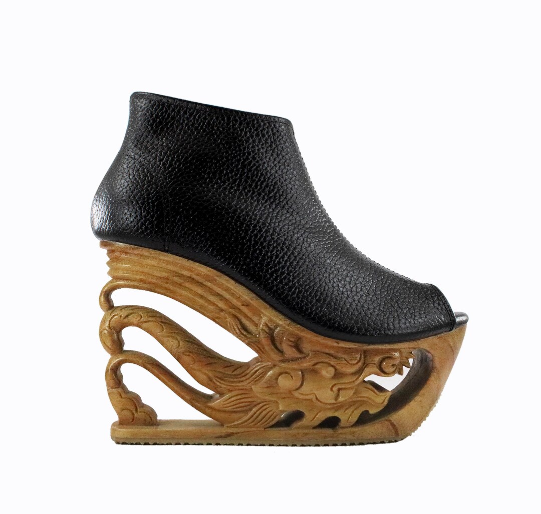 Triad Hand Carved Wood Platform Wedge Heel - Etsy