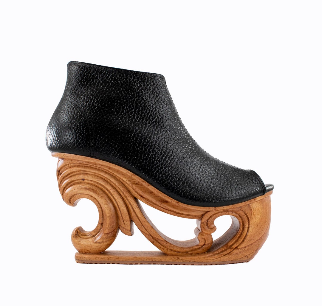 Wave Hand Carved Wood Platform Wedge Heel - Etsy Australia