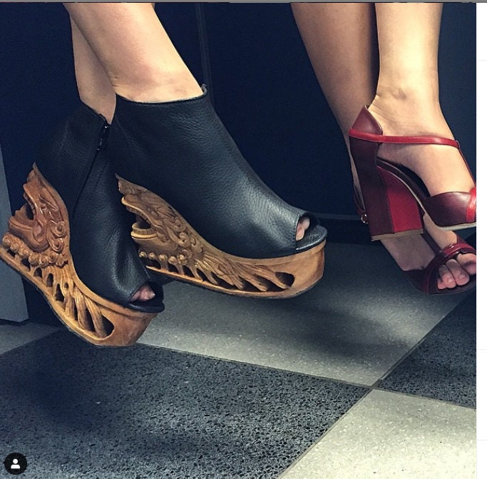 Bitten Hand Carved Wood Platform Wedge Dragon Heel - Etsy Canada